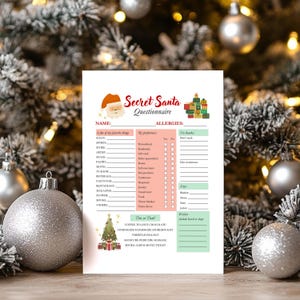Secret Santa Questionnaire Edit Editable Printable Canva With Sign-up ...