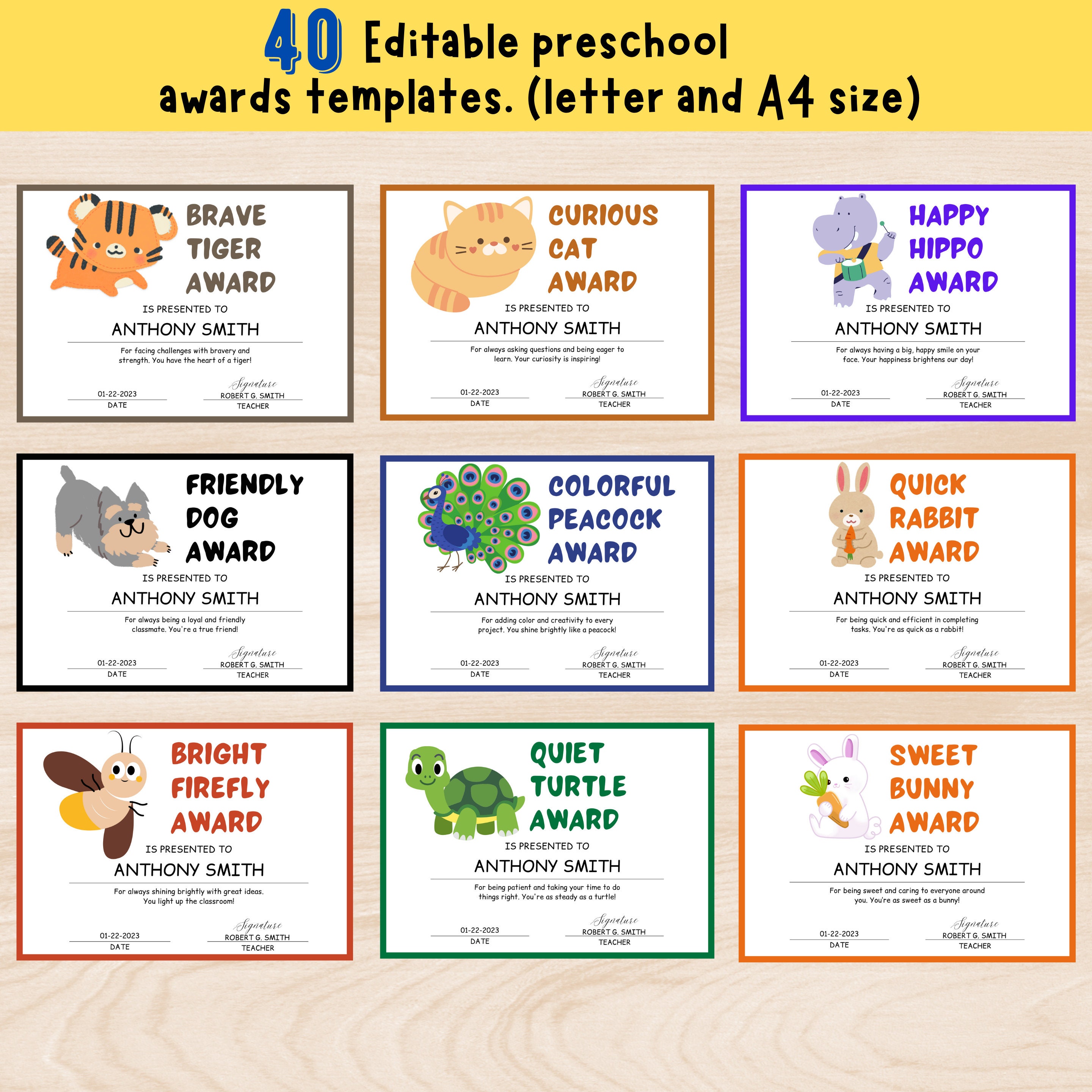 Preschool Awards Editable Template Classrooom Award Certificate Daycare ...