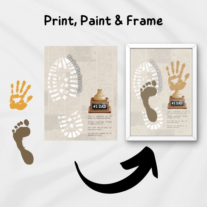 Stepped up Dad Fathers Day Footprint Handprint Craft Stepdad Gift ...