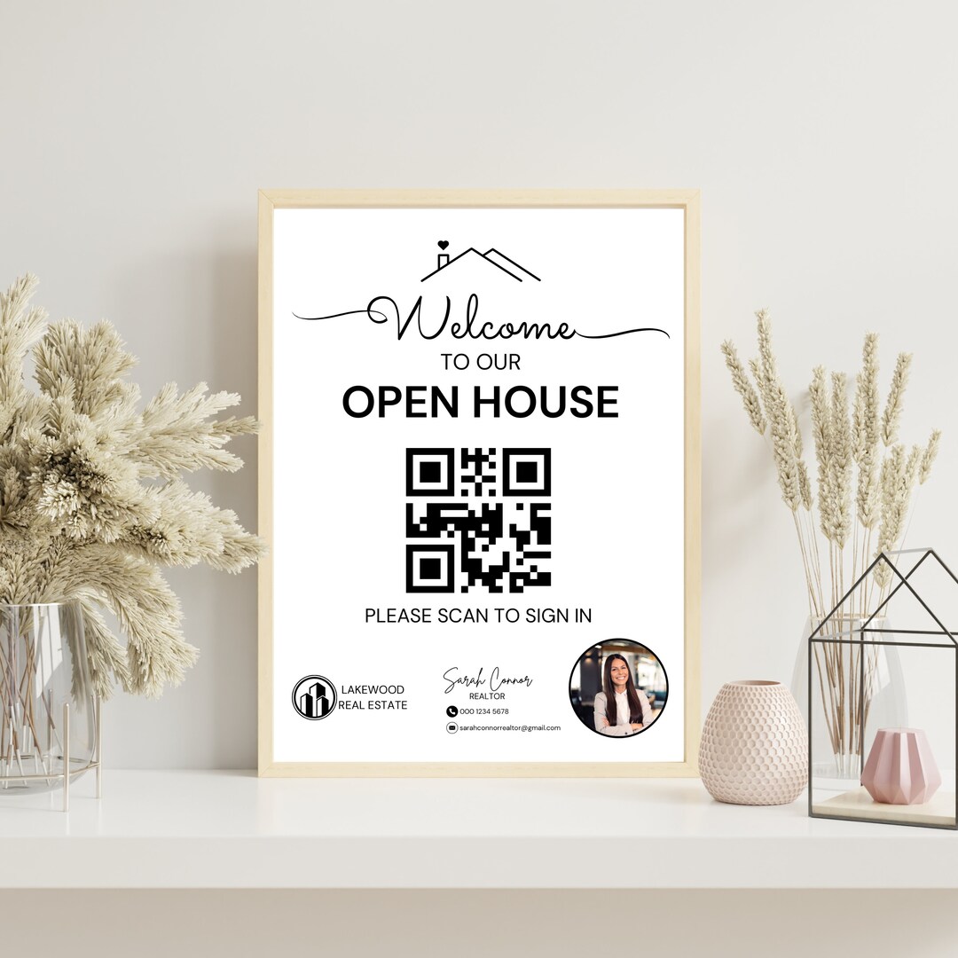 Open House Welcome Sign Template With QR Code Editable Canva Real ...