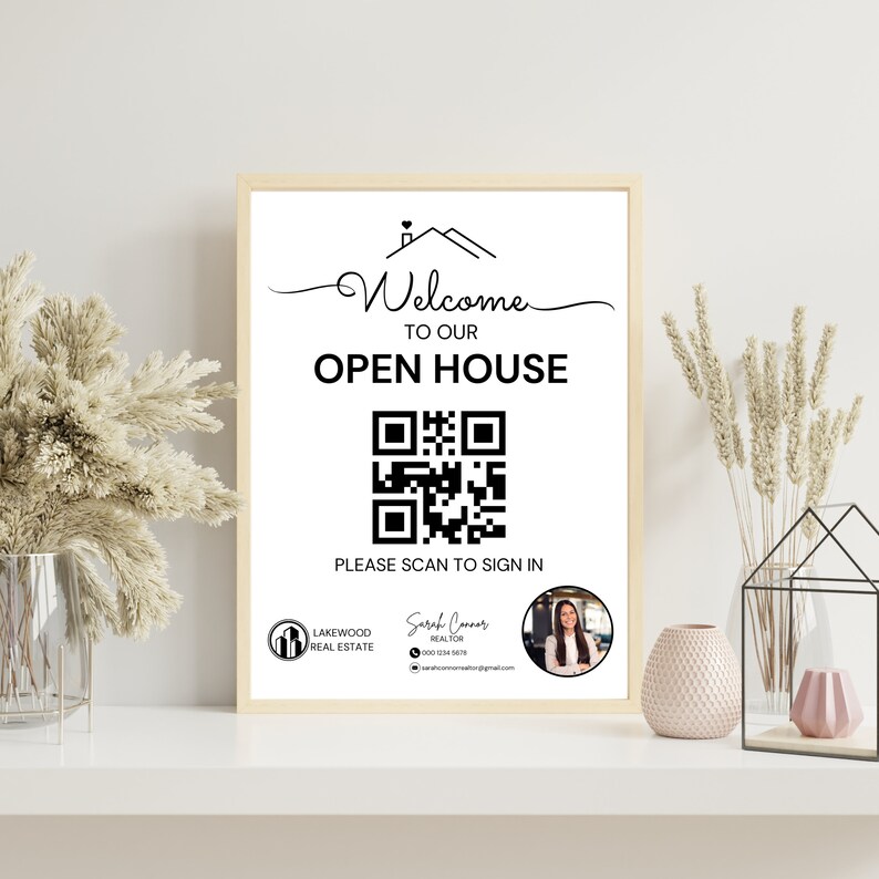 Open House Welcome Sign Template With QR Code Editable Canva Real ...