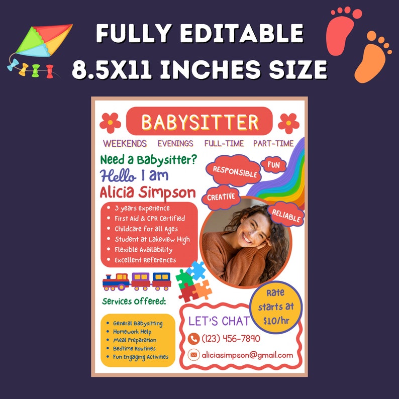 Babysitting Flyer Template Editable Canva for Babysitter Brochure Social Media - Etsy