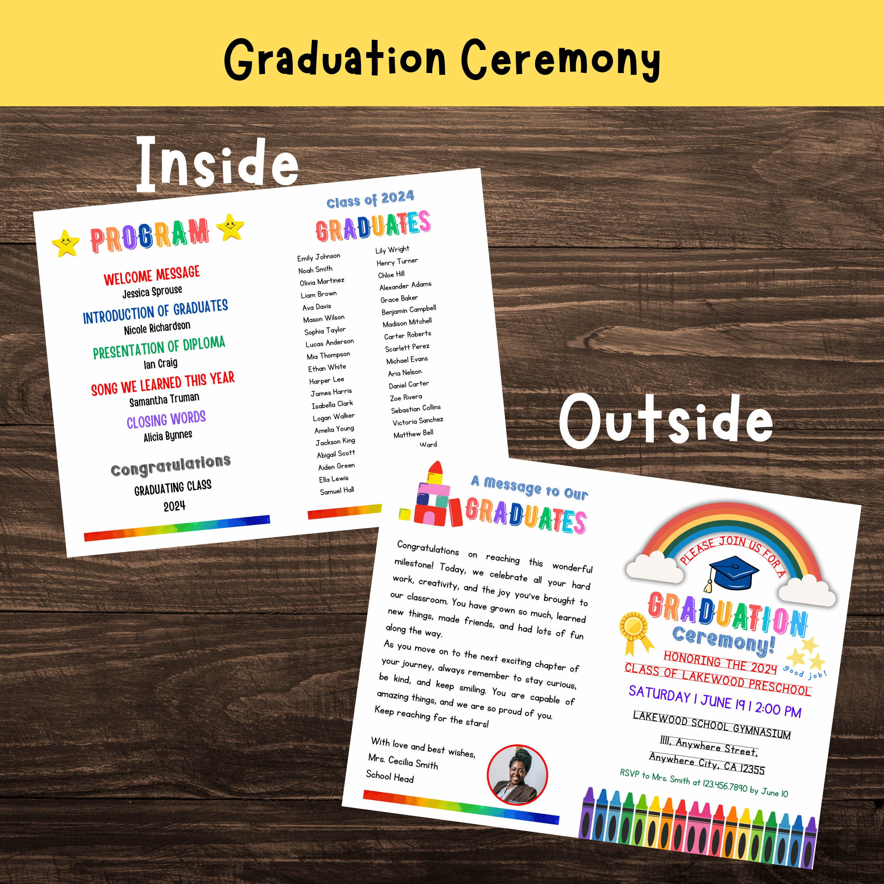 Preschool Graduation Invitation Graduate Keepsake Diploma Awards ...