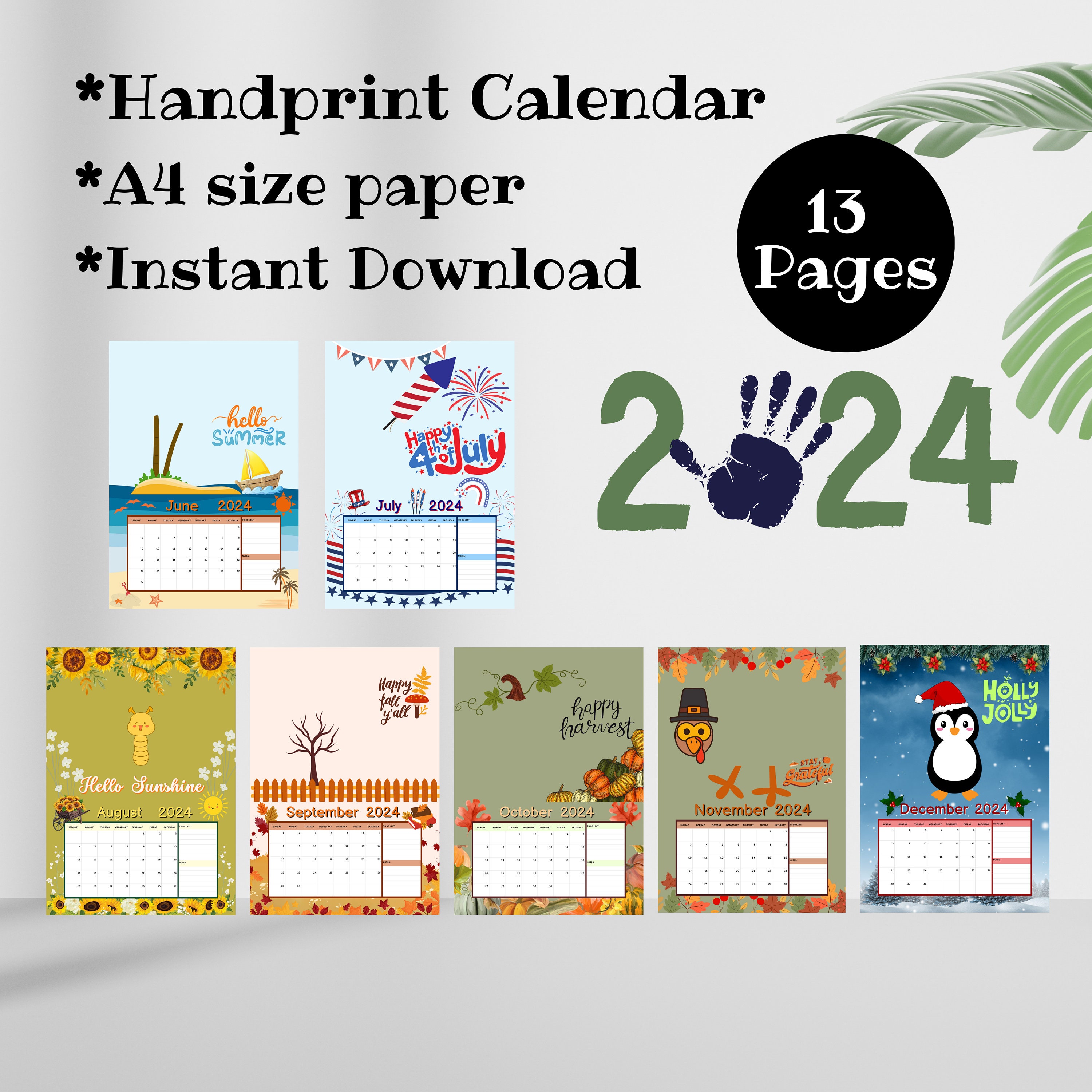 Handprint Calendar 2024 Preschool Calendar 2024 Printable Calendar 2024 ...