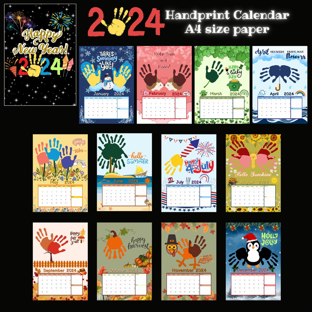 Handprint Calendar 2024 Preschool Calendar 2024 Printable Calendar 2024 ...