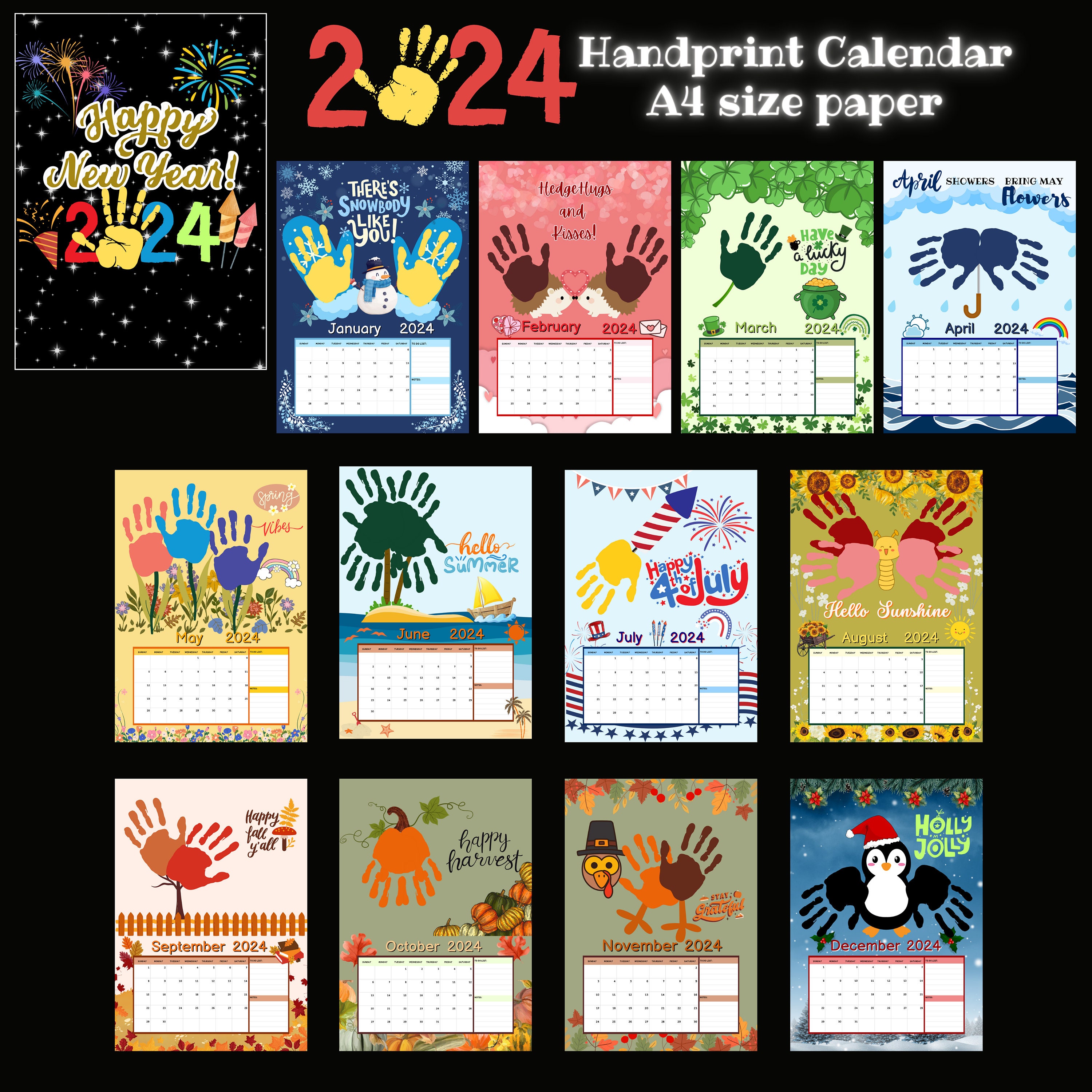 Handprint Calendar 2024 Preschool Calendar 2024 Printable Calendar 2024 ...
