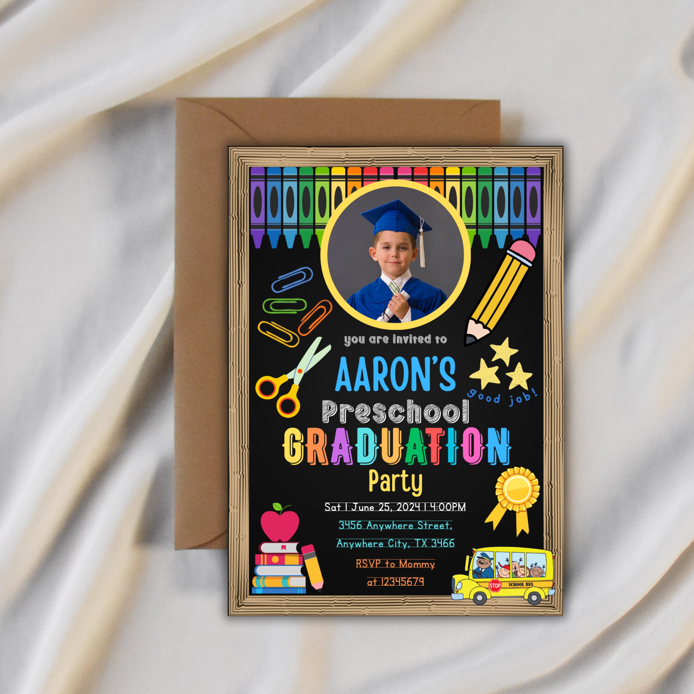 Preschool Graduation Invitation Template Kindergarten Graduate Invite ...