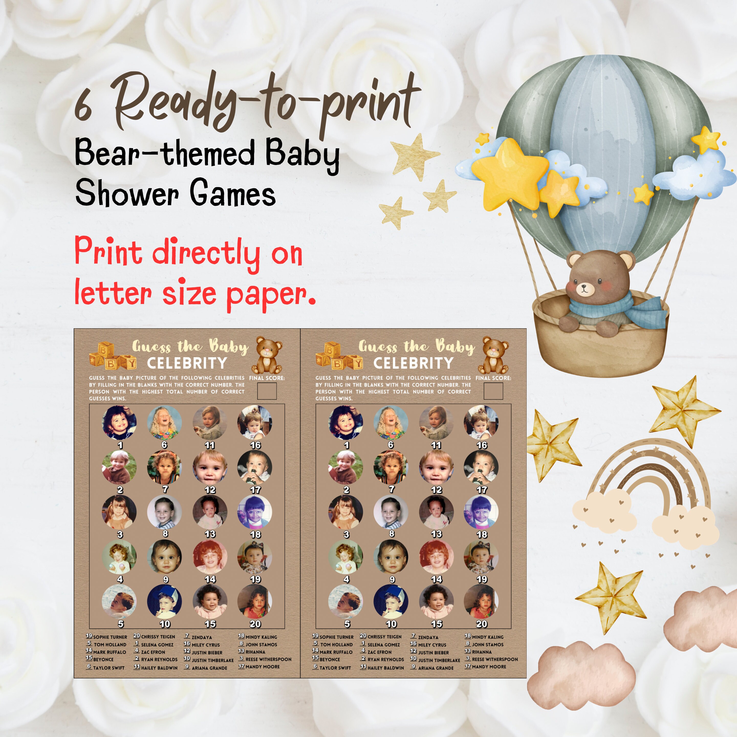 Bear Theme Baby Shower Games Printable Gender Neutral Baby Shower Games Teddy Bear Instant ...