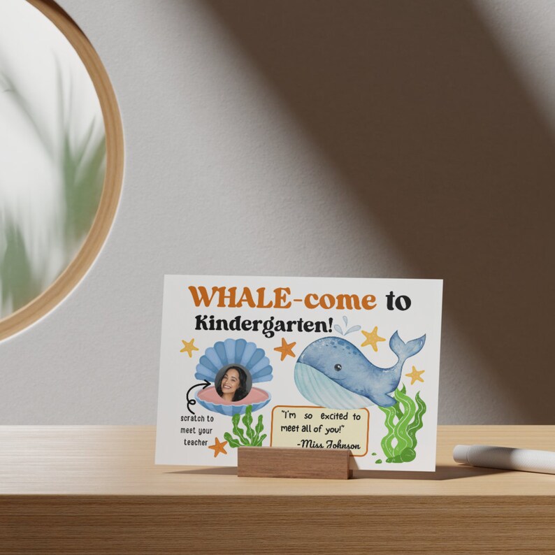 Meet the Teacher Whale Scratch off Postcard Editable Template Back to ...