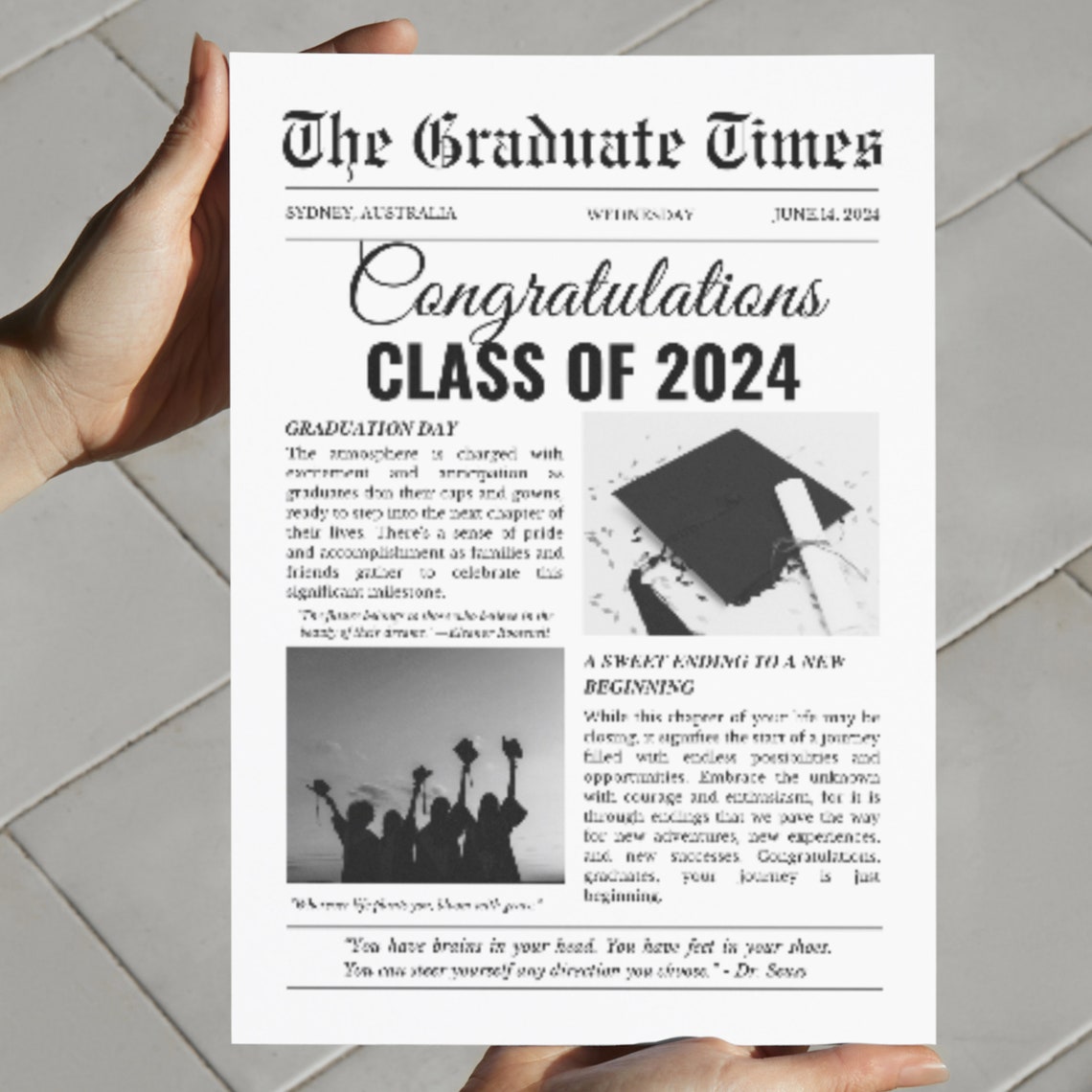 Graduation Newspaper Bouquet Wrap Template Editable Canva Template ...