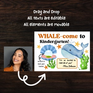 Meet the Teacher Whale Scratch off Postcard Editable Template Back to ...