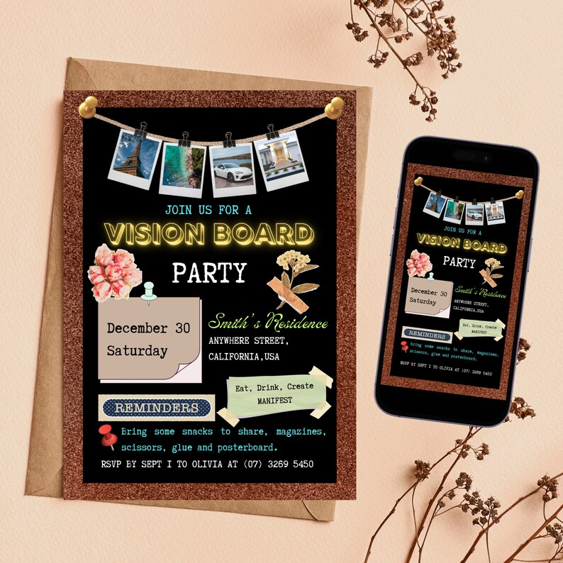 Vision Board Party Editable Template Invitation Instant Download With ...