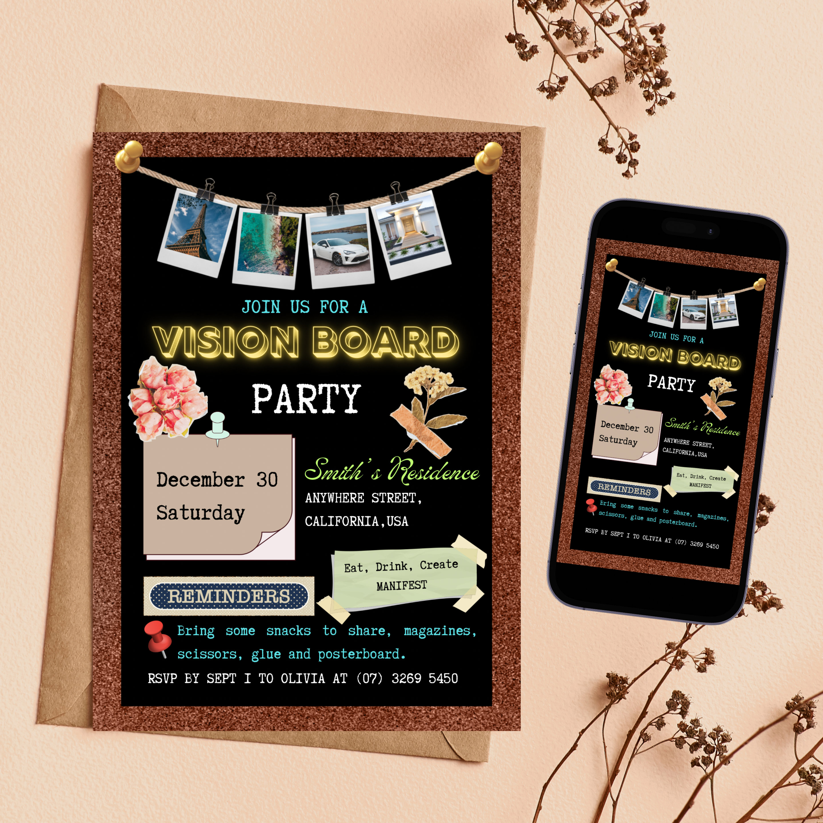 Vision Board Party Editable Template Invitation Instant Download With ...