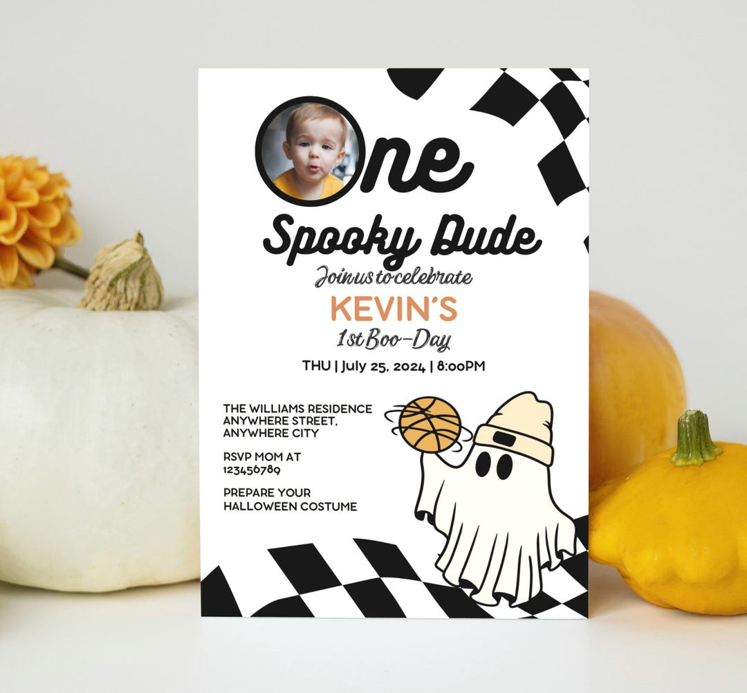 Spooky One Invitation Boy Invite Template Canva Printable Birthday ...