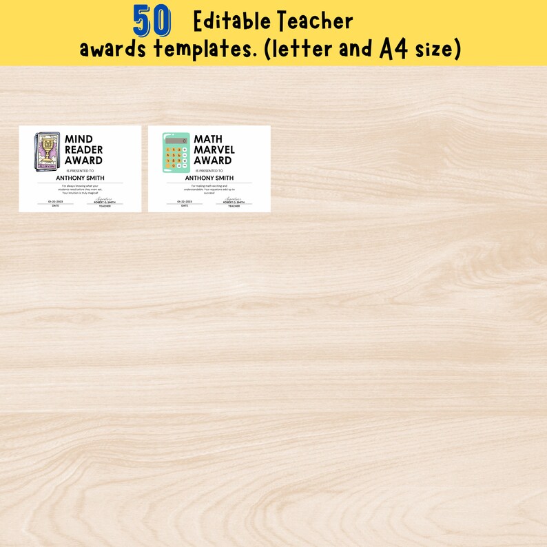 Teacher Awards End of Year Certificates Editable Template Funny Award ...