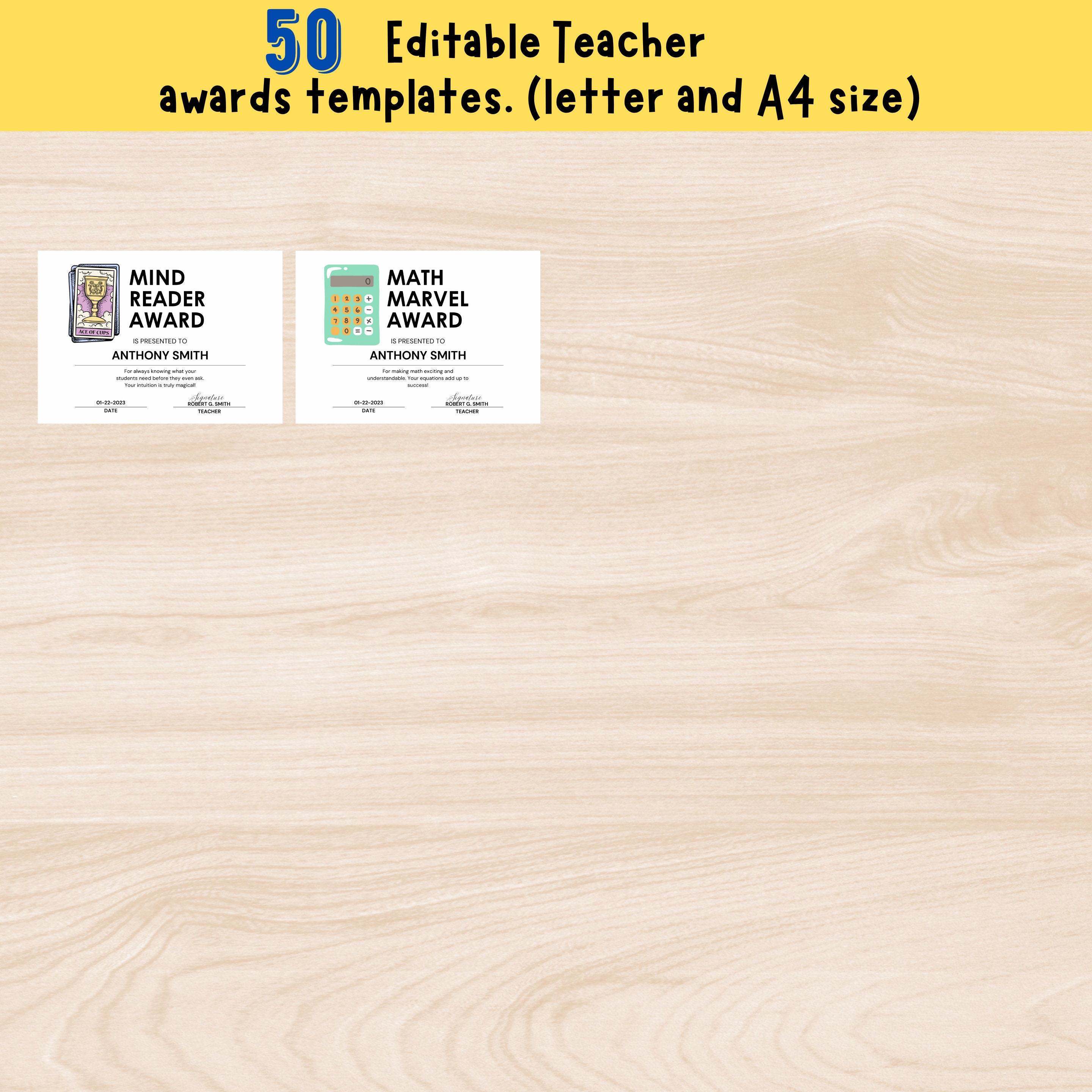 Teacher Awards End of Year Certificates Editable Template Funny Award ...