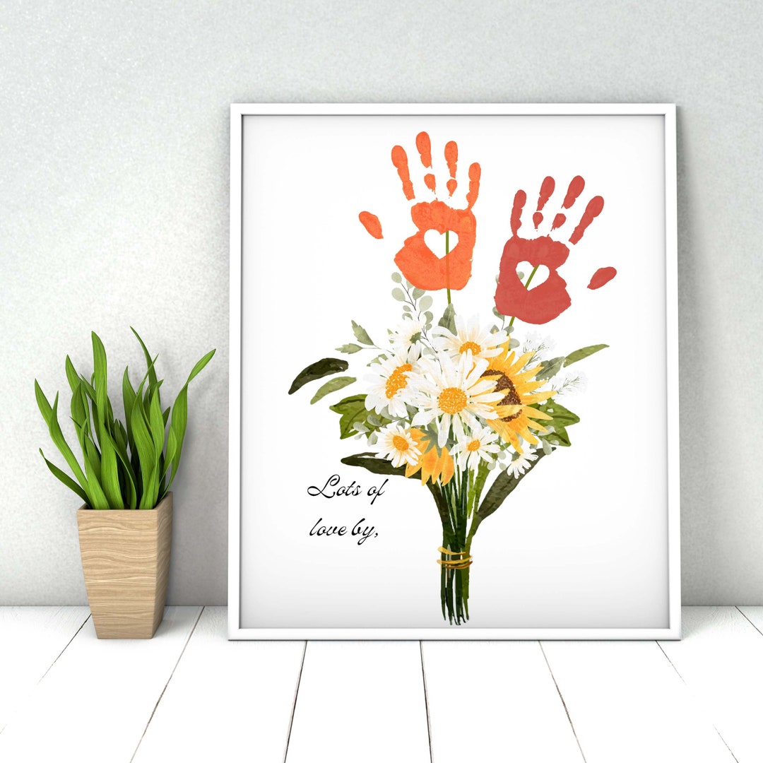 Mothers Day Handprint Craft Printable Flower Art Gift Bouquet First ...