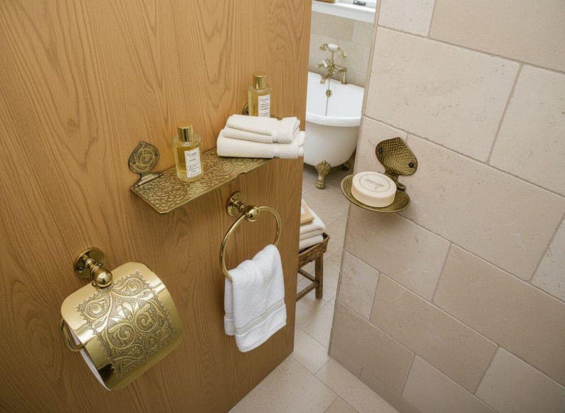 Handmade Solid Brass Bathroom Set, Vintage Engraved Details ...