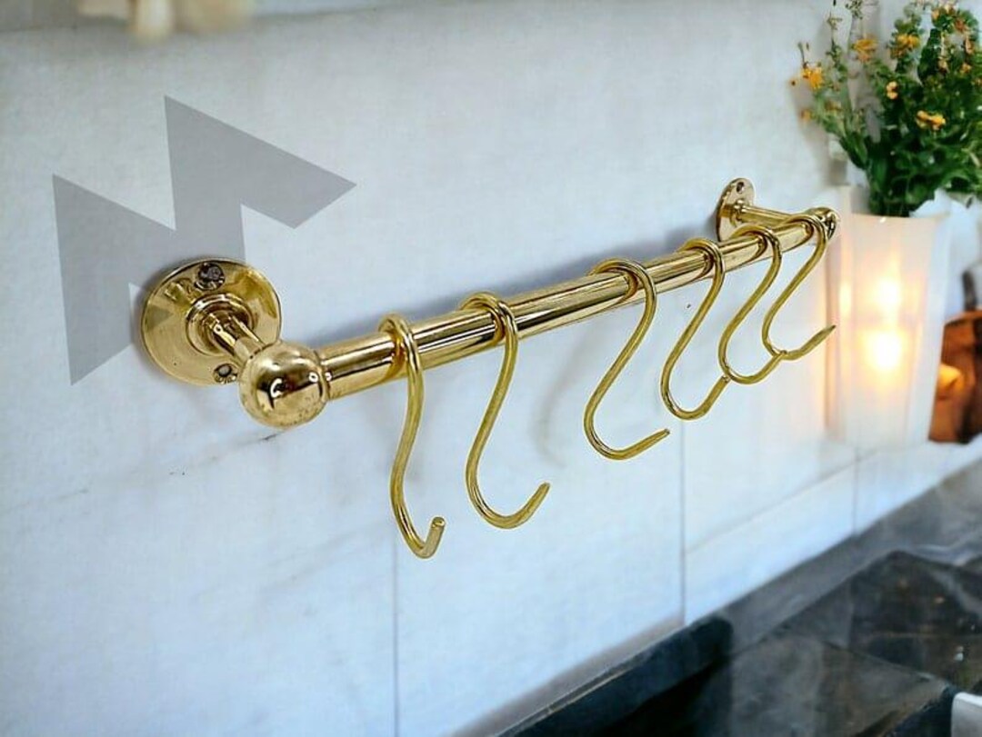 Unlacquered Solid Brass Hanging Pot and Pan, Antique Brass Pot Racks ...