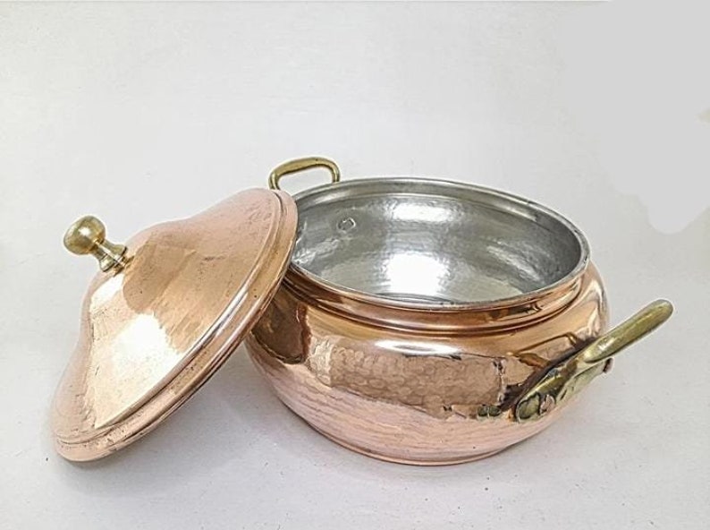 Large Copper Soup Bowl With Lid, Soup Server Pot, Hammered Big Copper ...
