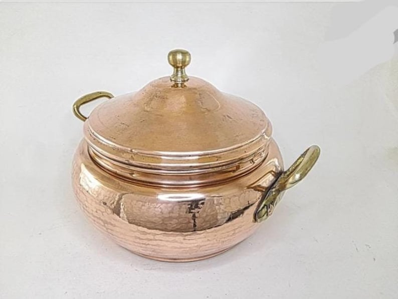 Large Copper Soup Bowl With Lid, Soup Server Pot, Hammered Big Copper ...