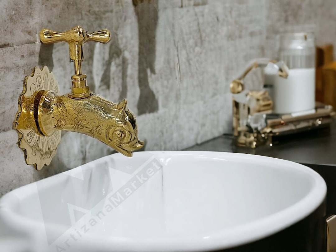 Handmade Solid Brass Fish Faucet: Moroccan Wall Mount Sink Tap - Etsy