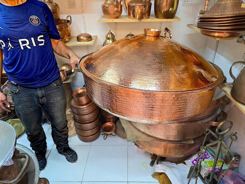 Handcrafted Red Copper Cookware Set, Antique & Vintage Design for Even ...