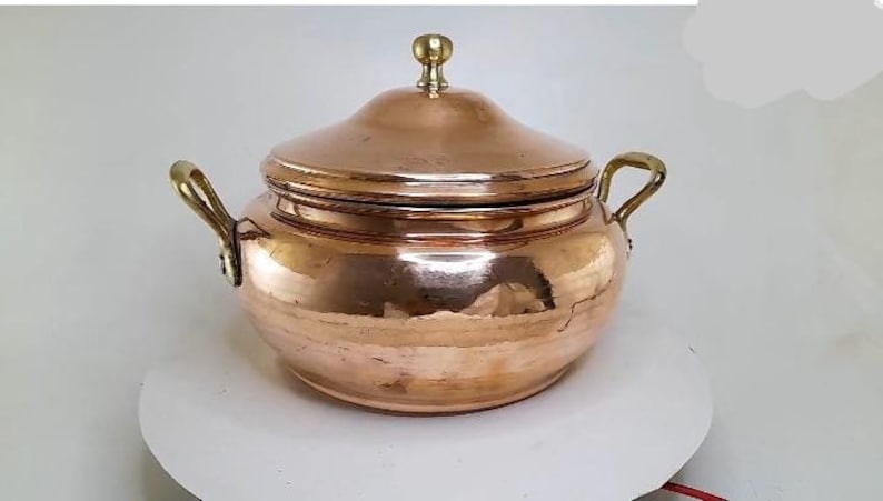 Large Copper Soup Bowl With Lid, Soup Server Pot, Hammered Big Copper ...