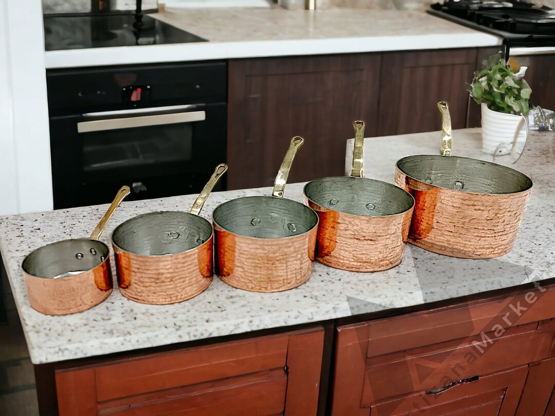 Handmade Moroccan Copper Cooking Pots - Set of 5 Professional Saucepans ...