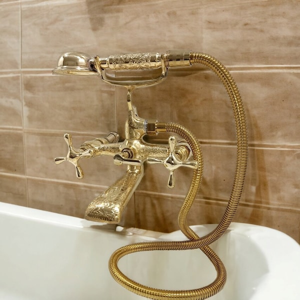 Antique Brass Tub and Shower Faucet - Etsy