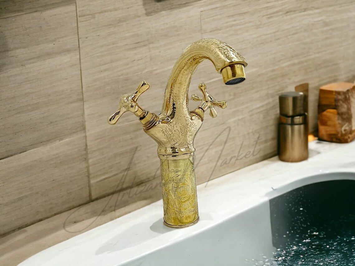 Copper Vessel Sink Engraved Basin Solid Bathroom Vessel Vanity, Counter ...