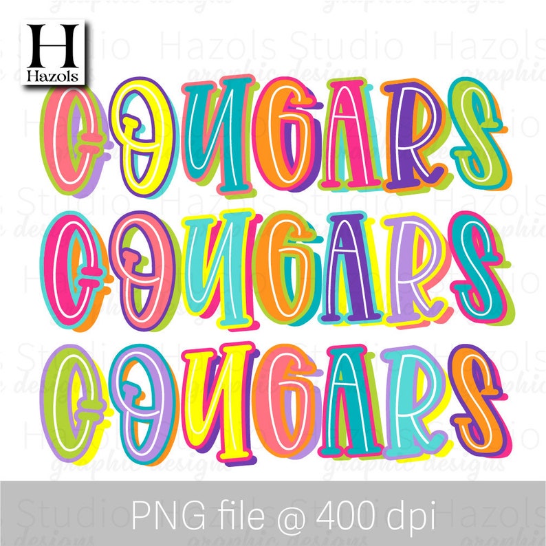 Cougars Mascot Png, Cougars Png Sublimation, Stacked Colorful Preppy ...
