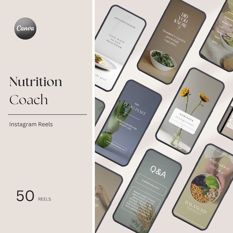 Nutrition Coach Reels, Health Coach Instagram Reels Covers, , Canva ...