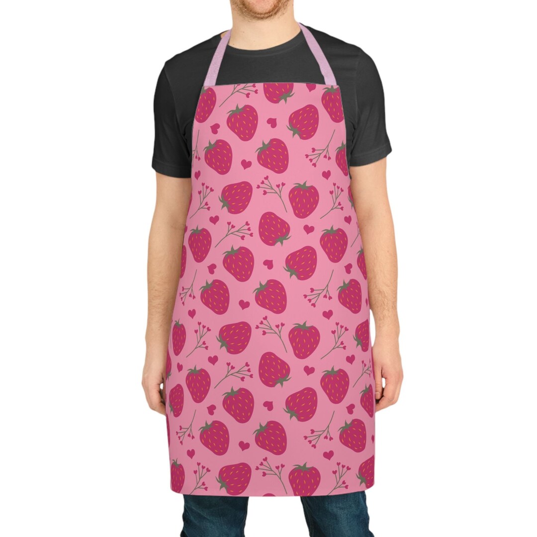 Apron Pink Strawberry Hearts Love Kitchen Baking Cooking Apron Stain ...