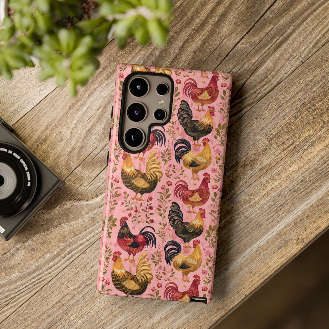 Pink Wallpaper Country Chicken Floral Phone Case, Flower Rooster Phone ...
