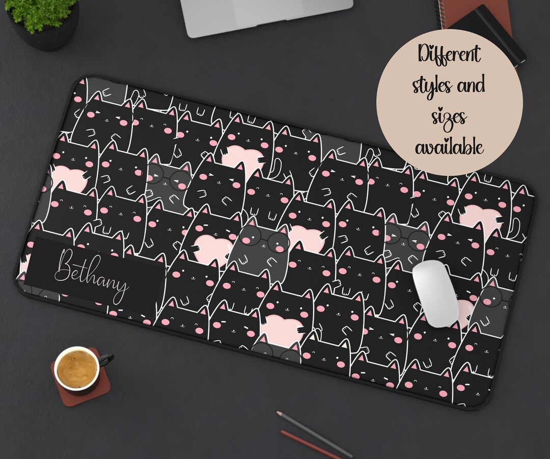 Personalized Kawaii Cat Desk Mat, Cute Kitty Xl Large Keyboard Mat ...