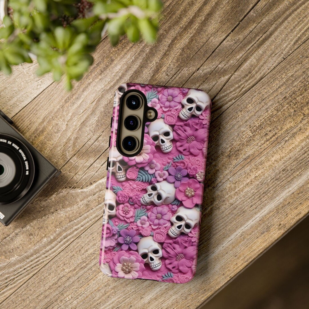 Halloween Pastel Pink Floral Skeleton Roses Phone Casing, 3d Spooky ...