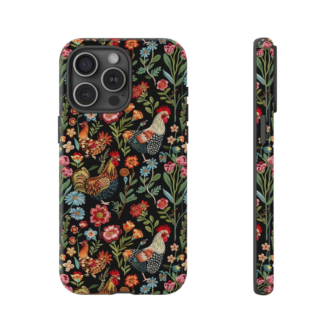 3d Faux Embroidery Floral Chicken Phone Case, Vintage Country Roosters ...