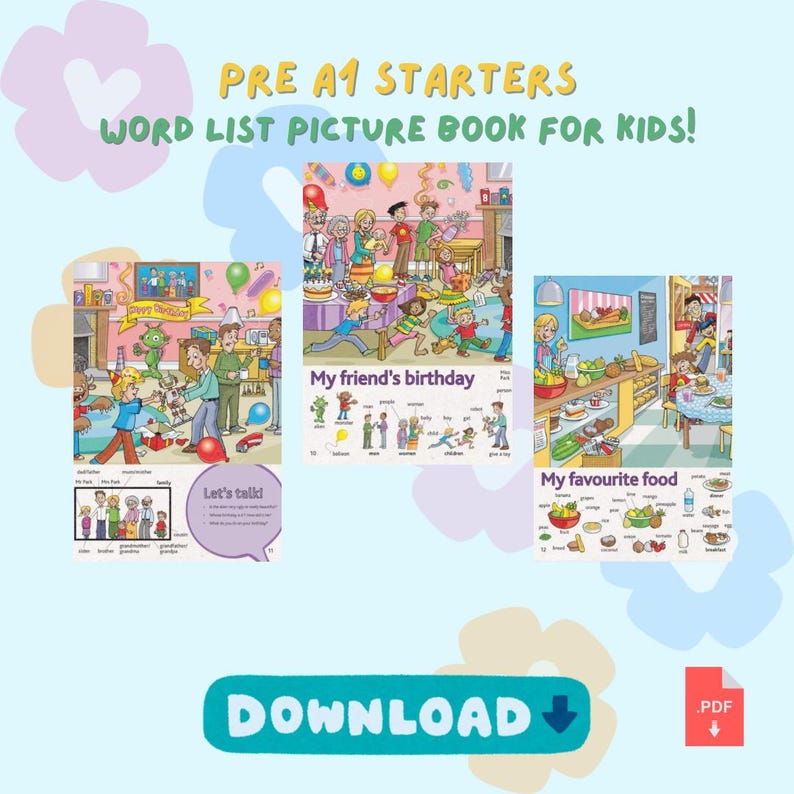Pre A1 Starters Word List Picture Book for Kids Fun English Learning ...