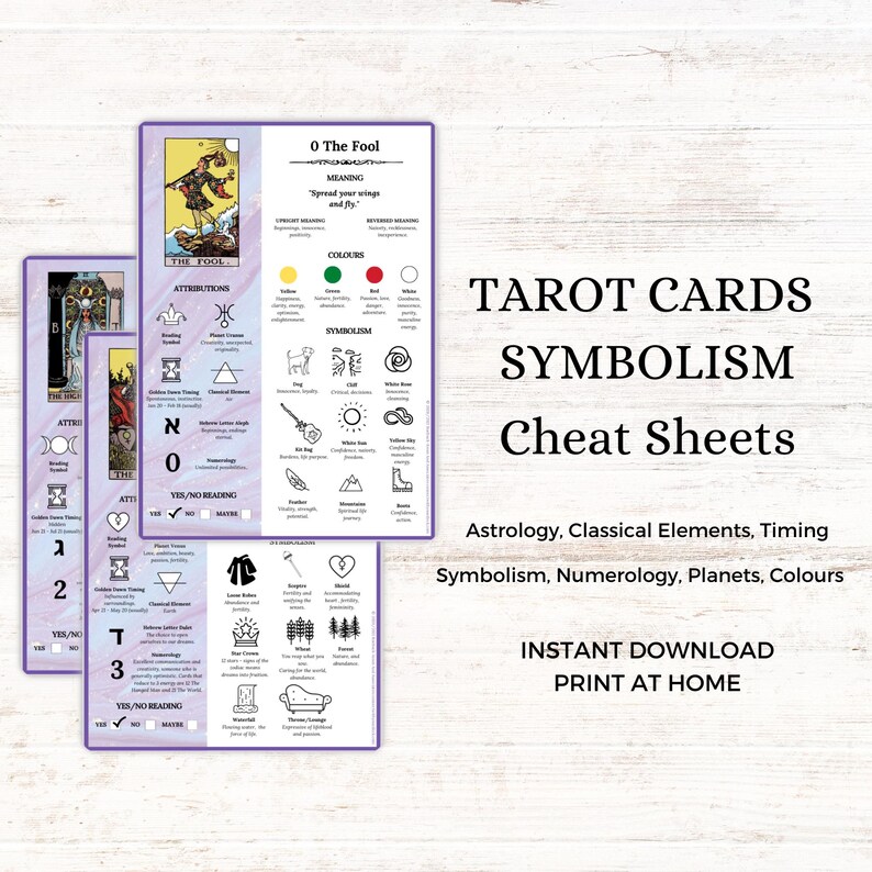 Tarot Symbolism Cheat Sheets Printable Ebook for Beginners & Advanced ...