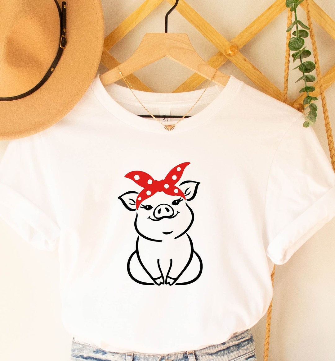 Cute Pig With Red Headband Shirt, Pig T-shirt, Pig Lovers T-shirt, Cute ...