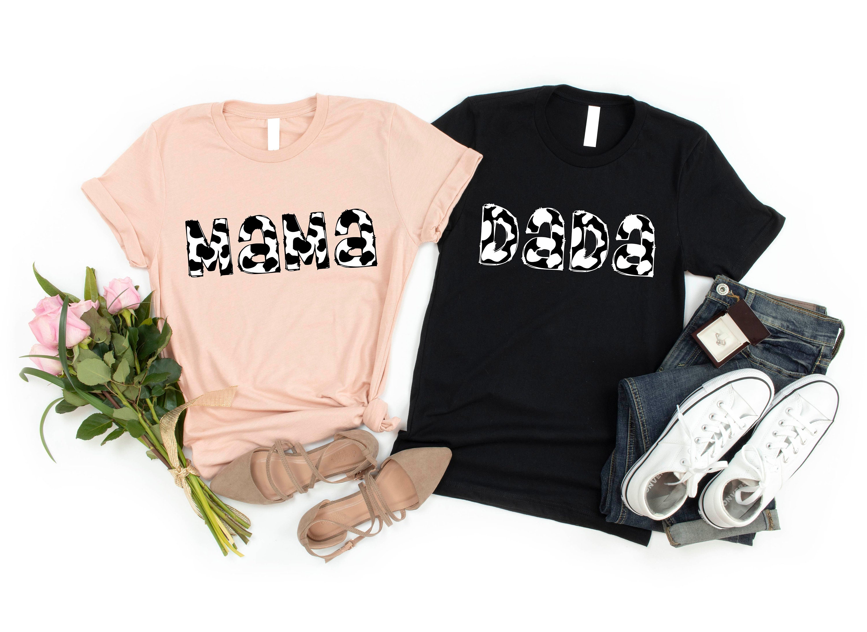 Cow Mom Mama Dada One Custom Cow Print Family Matching Shirt, Mothers ...