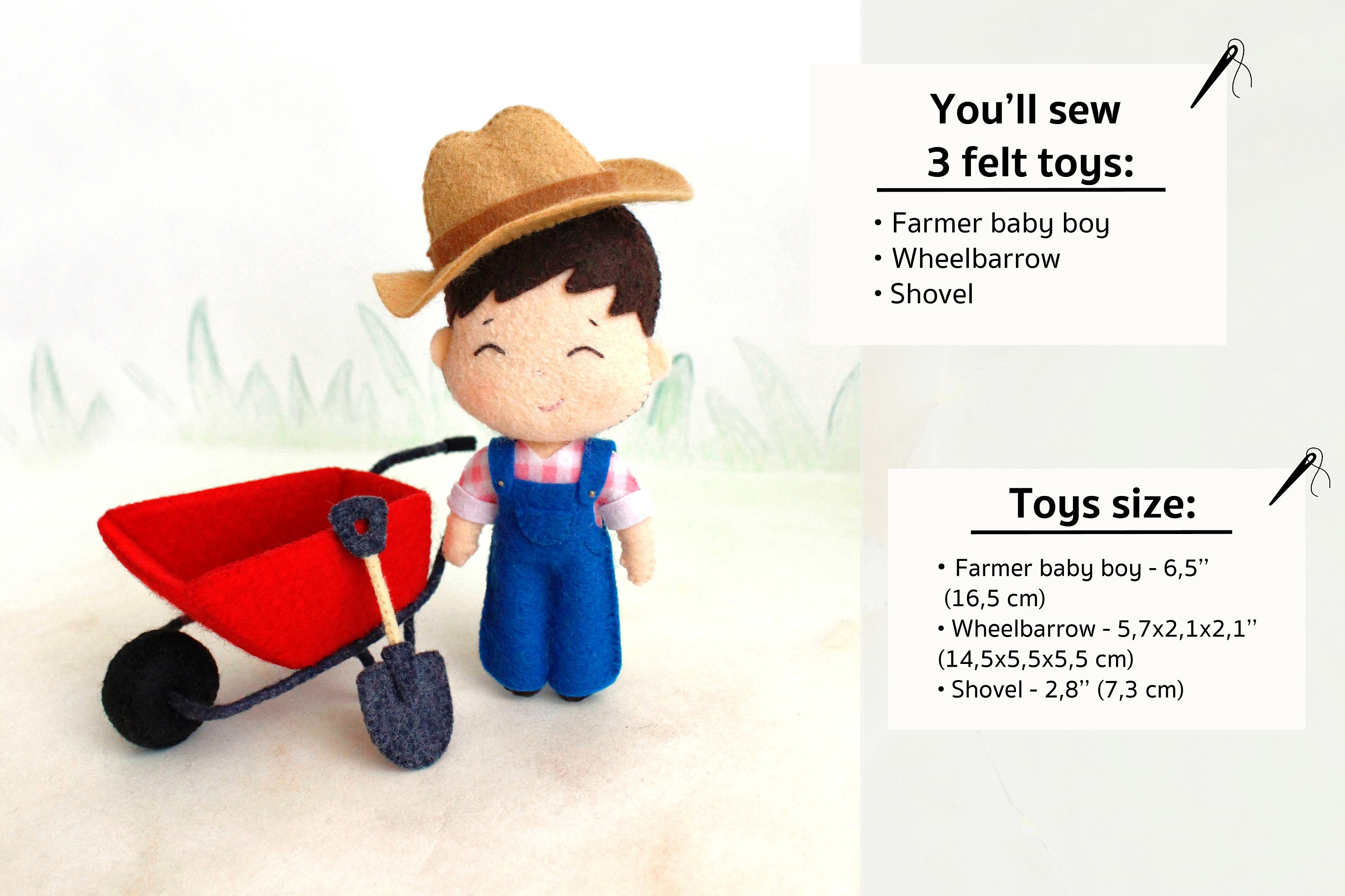 Felt Farmer Baby Boy With Wheelbarrow & Shovel Hand Sewing PDF Tutorial ...
