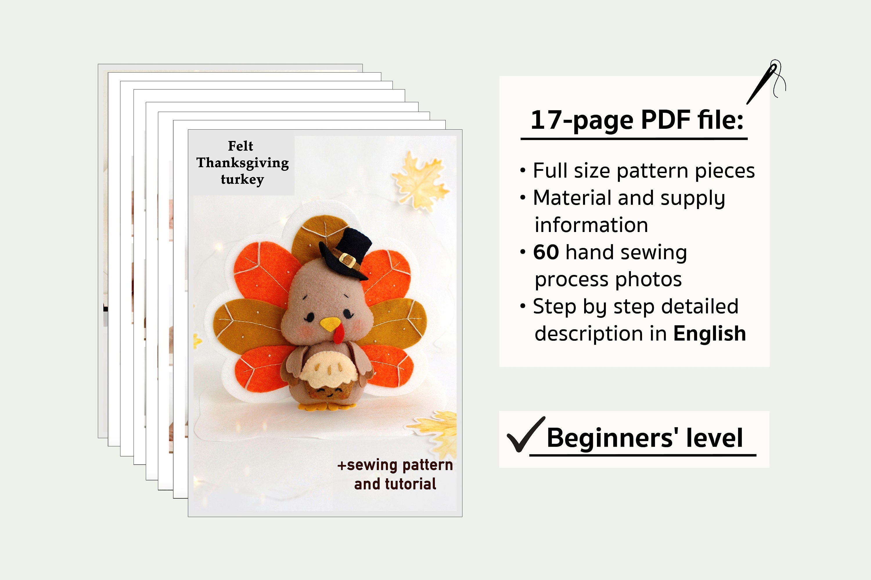 Felt Thanksgiving Turkey With Pie Hand Sewing PDF Tutorial With ...