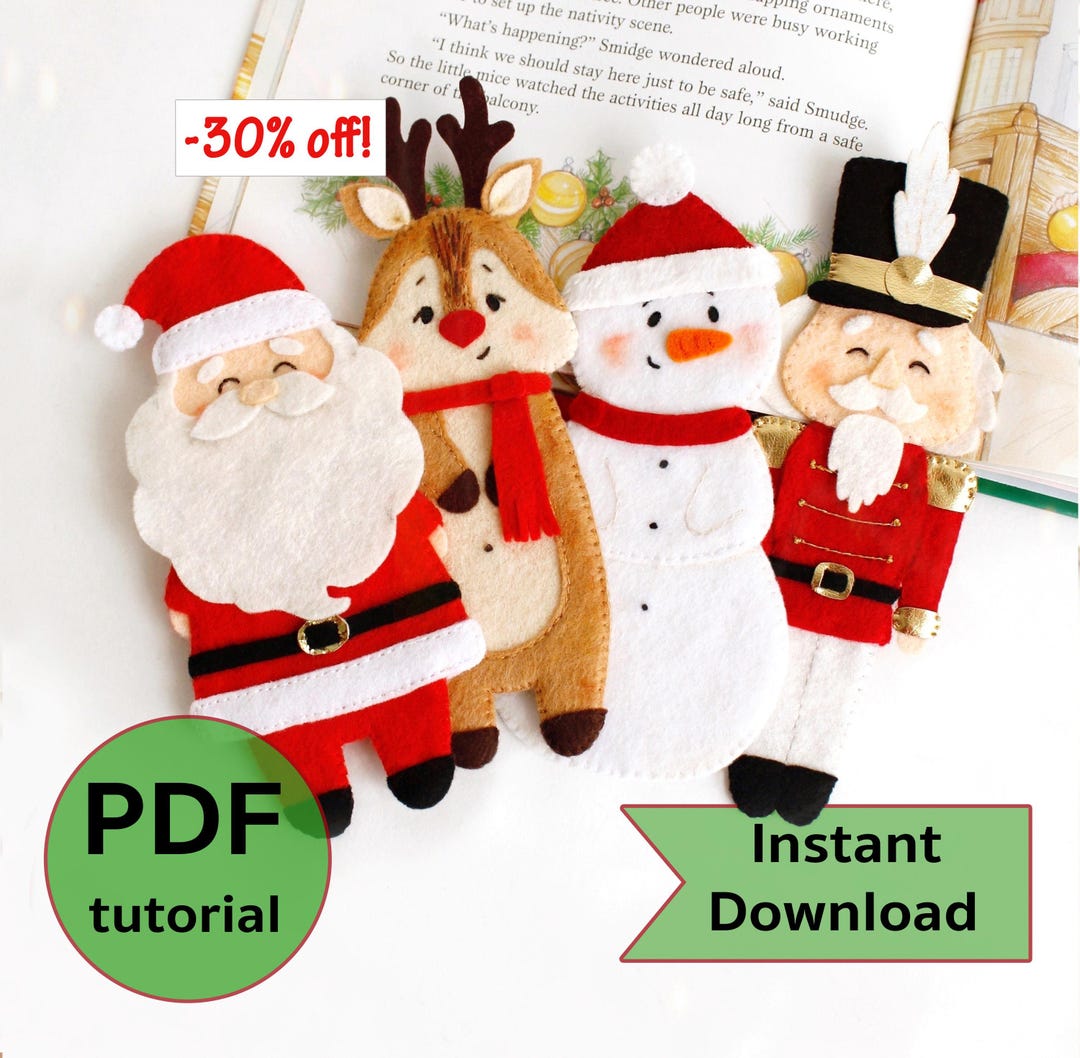 Felt Nutcracker, Santa Claus, Reindeer Rudolph & Snowman Bookmarks PDF ...