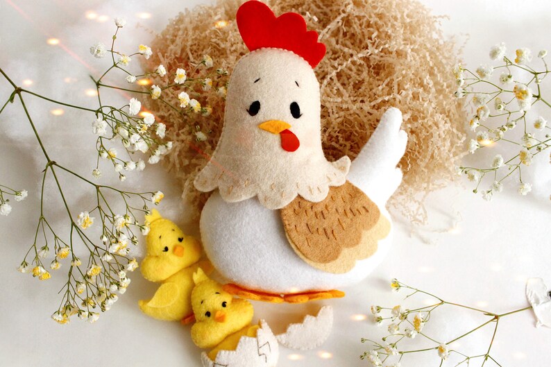 Felt Easter Mama Chicken With Chicks in the Eggshell Sewing - Etsy