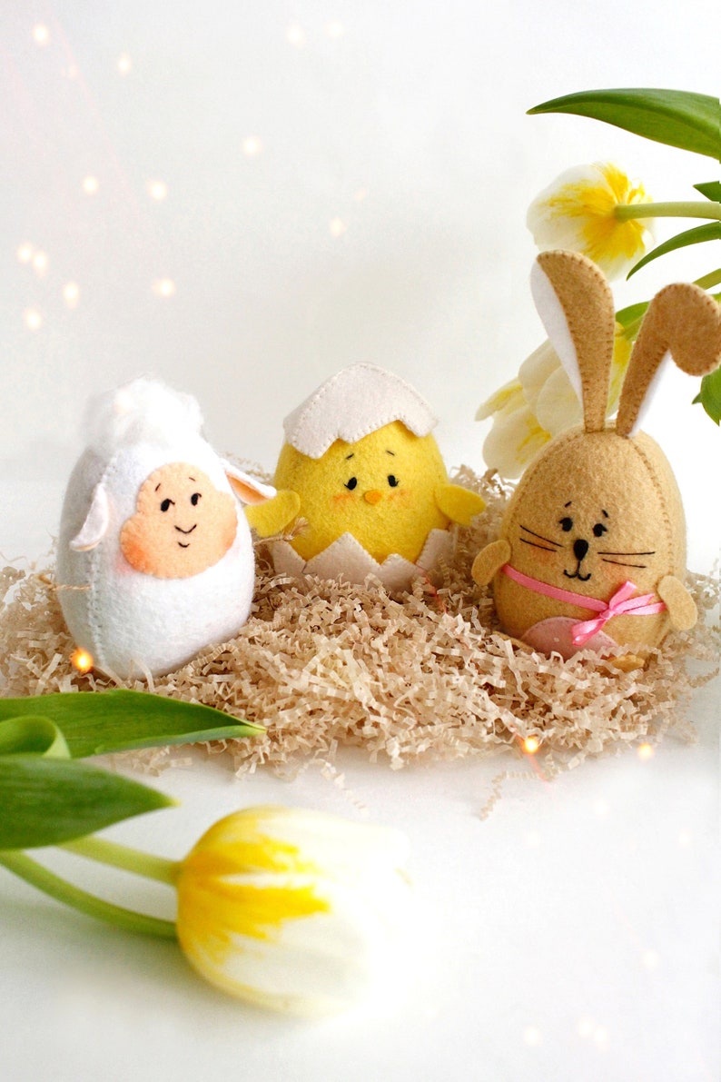 Felt Easter Chick in the Eggshell Bunny and Lamb Sewing PDF - Etsy