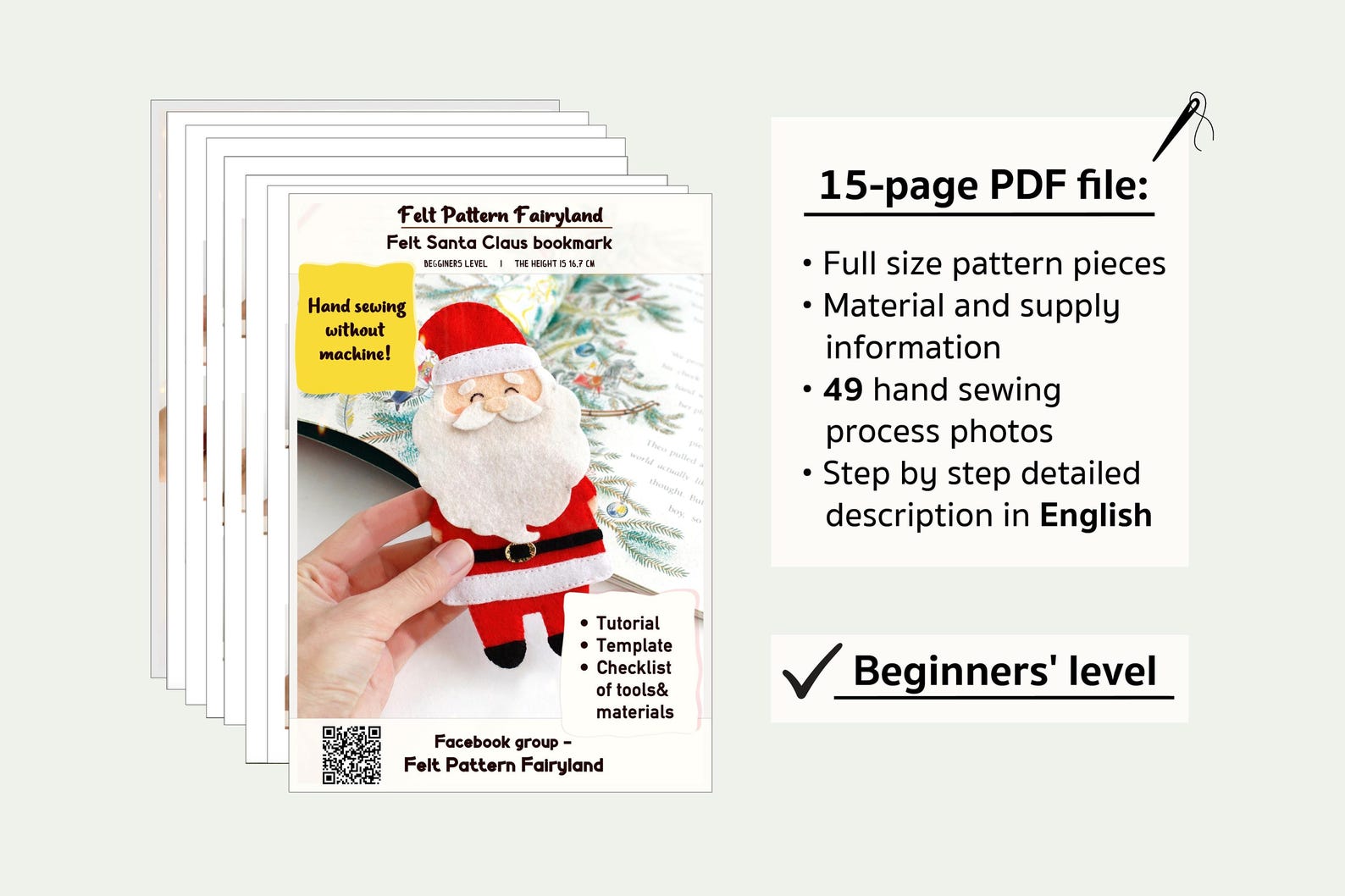 Felt Santa Claus & Reindeer Rudolph Bookmarks Hand Sewing PDF Tutorial ...