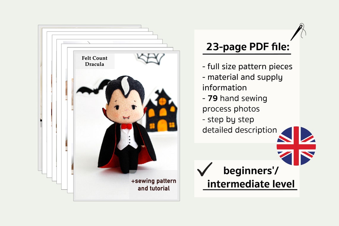 Felt Vampire Count Dracula & Halloween Pumpkins PDF Tutorial With ...