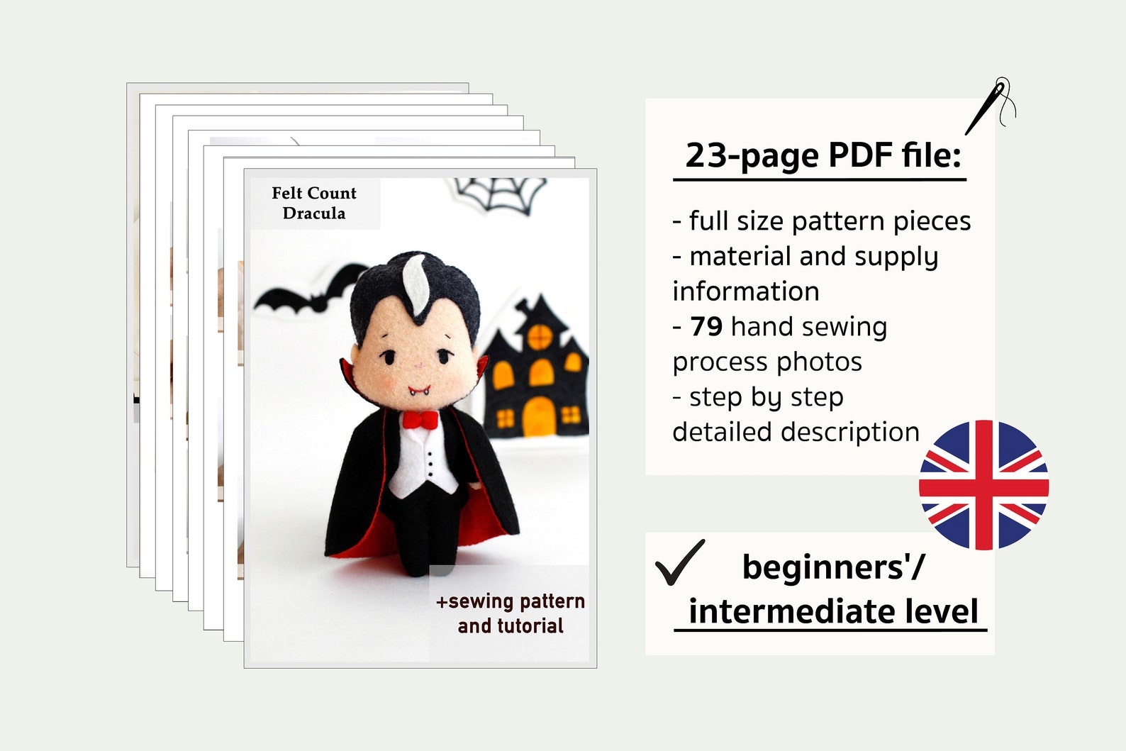 Felt Vampire Count Dracula & Halloween Pumpkins PDF Tutorial With ...